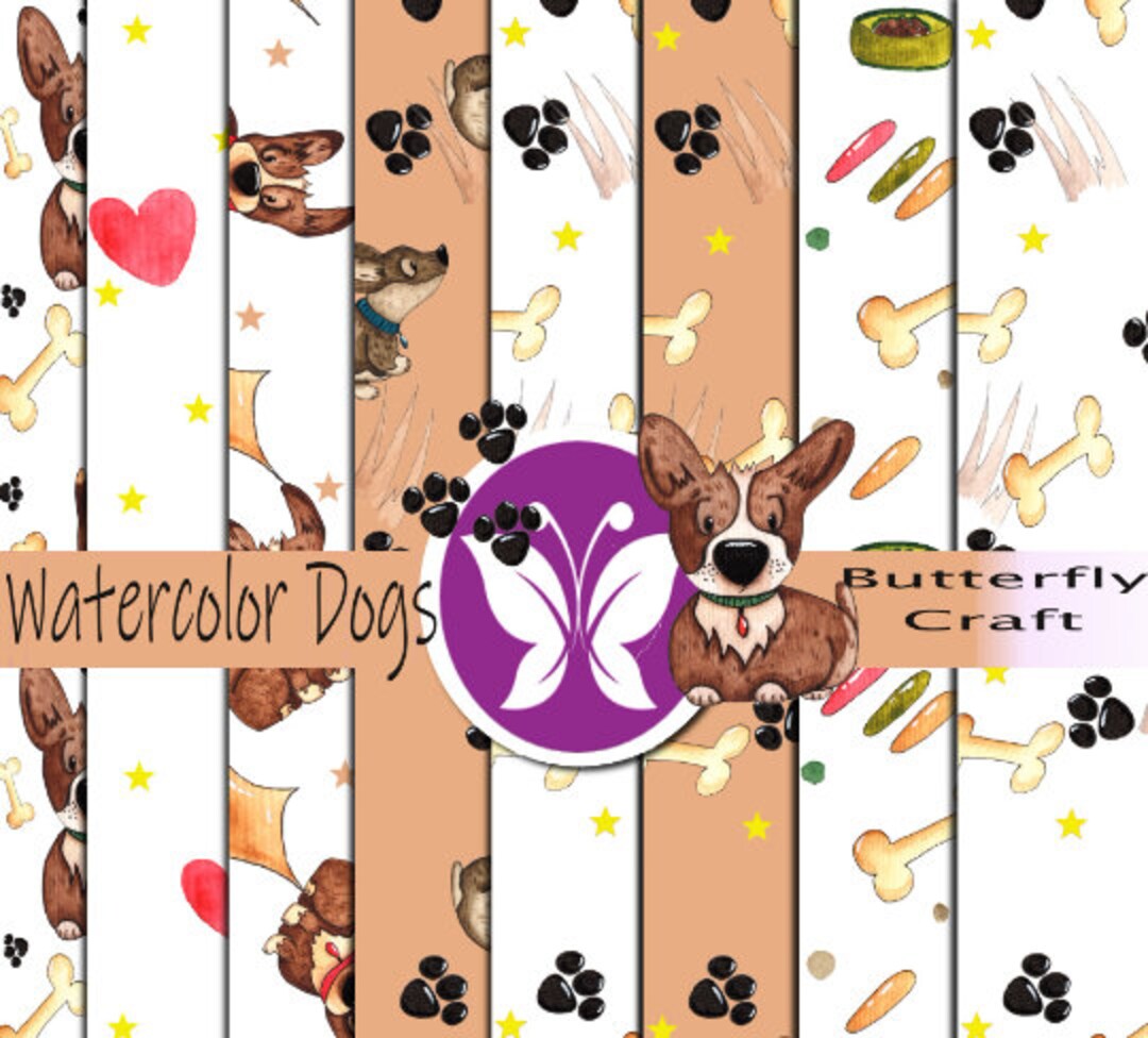 Watercolor Dogs Digital Paper, Puppy Dog Papers, Dog Digital Papers ...