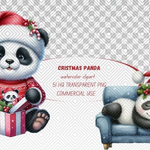 51 Christmas Panda PNG Clipart Bundle, Panda Christmas Illustration ...