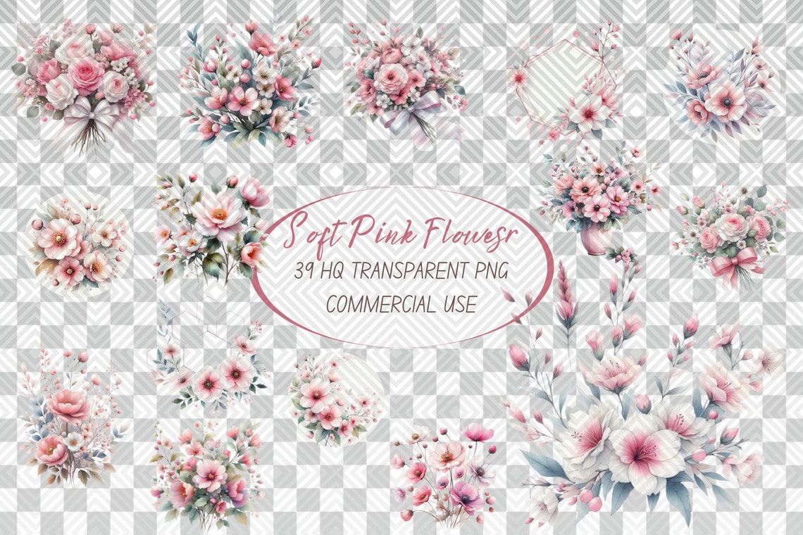 39 Soft Pink Flowers Clipart, Watercolor Floral Clipart , Wildflowers ...