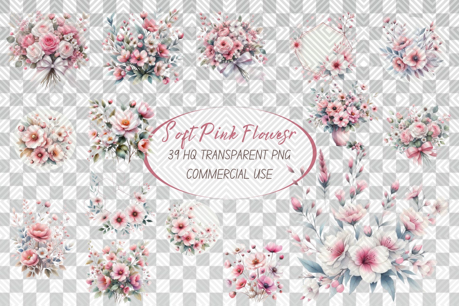 39 Soft Pink Flowers Clipart, Watercolor Floral Clipart , Wildflowers ...