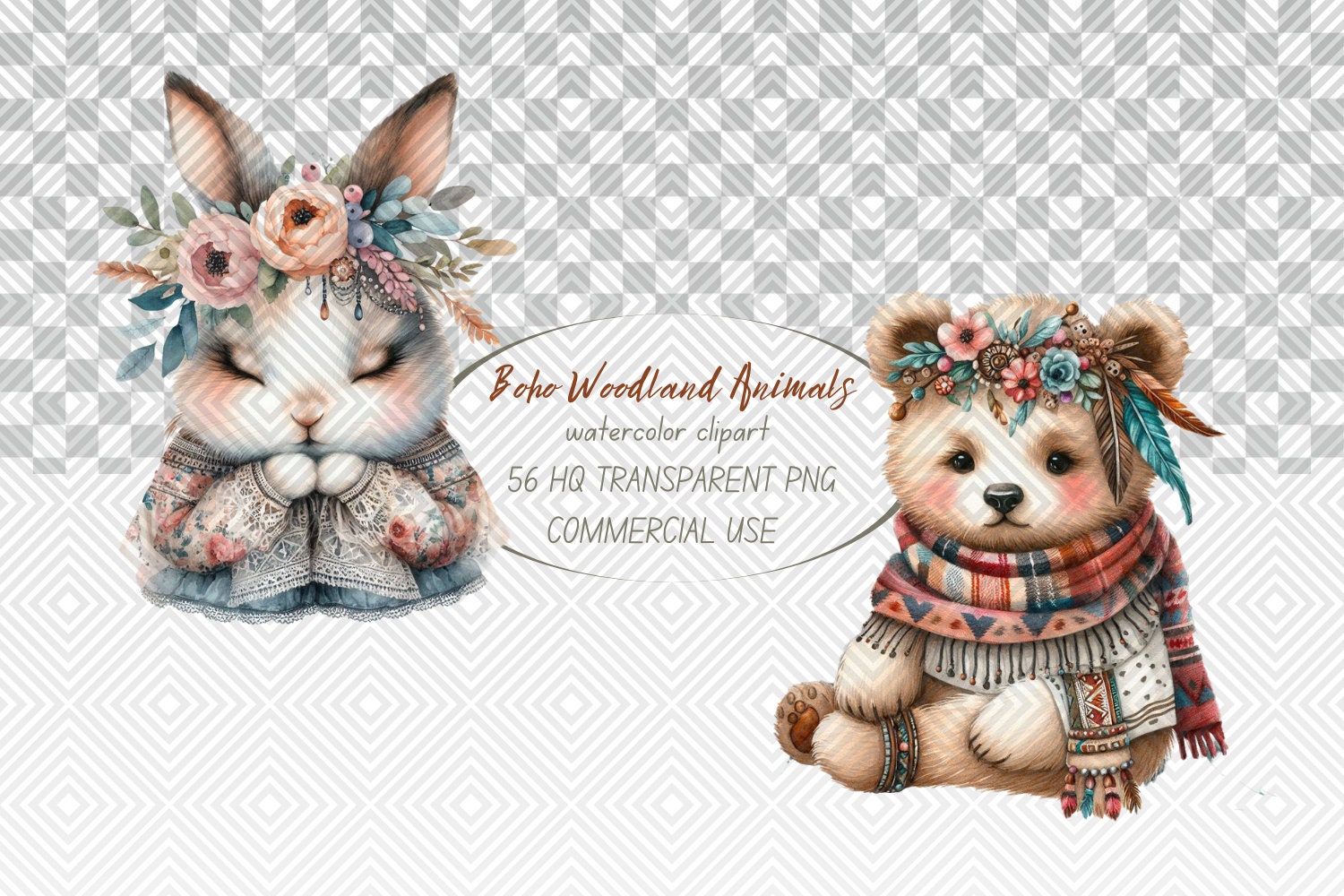 Boho Woodland Animals Clipart Watercolor Bundle, Watercolor Animals ...