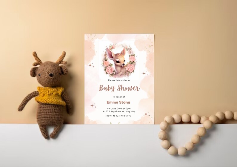 Editable Doe Baby Shower Invitation, Cute Animal Digital Invitation ...