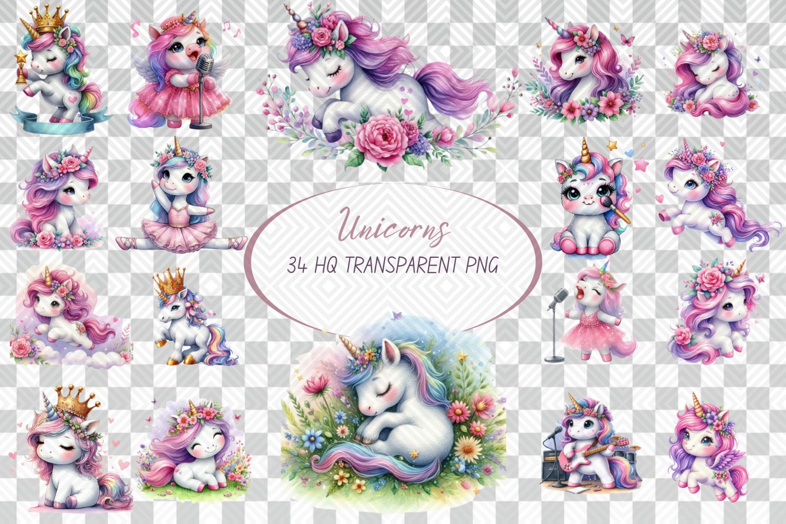 Unicorn Watercolor Clipart, Cute Unicorn, Unicorn Png, Baby Unicorn ...