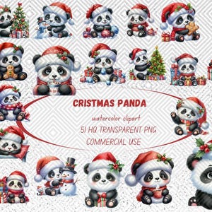 51 Christmas Panda PNG Clipart Bundle, Panda Christmas Illustration ...