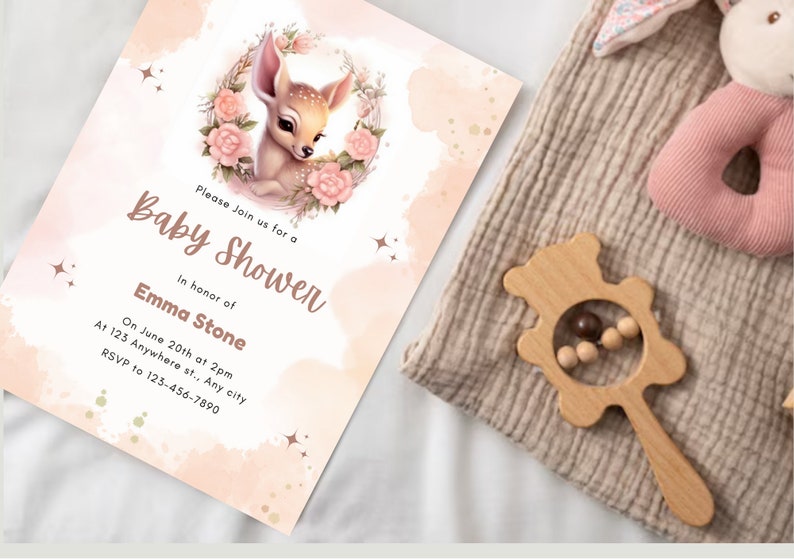 Editable Doe Baby Shower Invitation, Cute Animal Digital Invitation ...