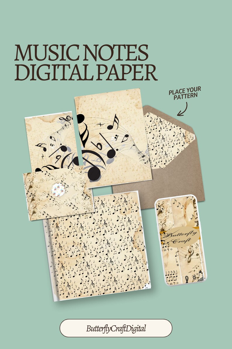 Music Notes Scrapbook Paper, Vintage Music Digital Paper, Digital Notes ...