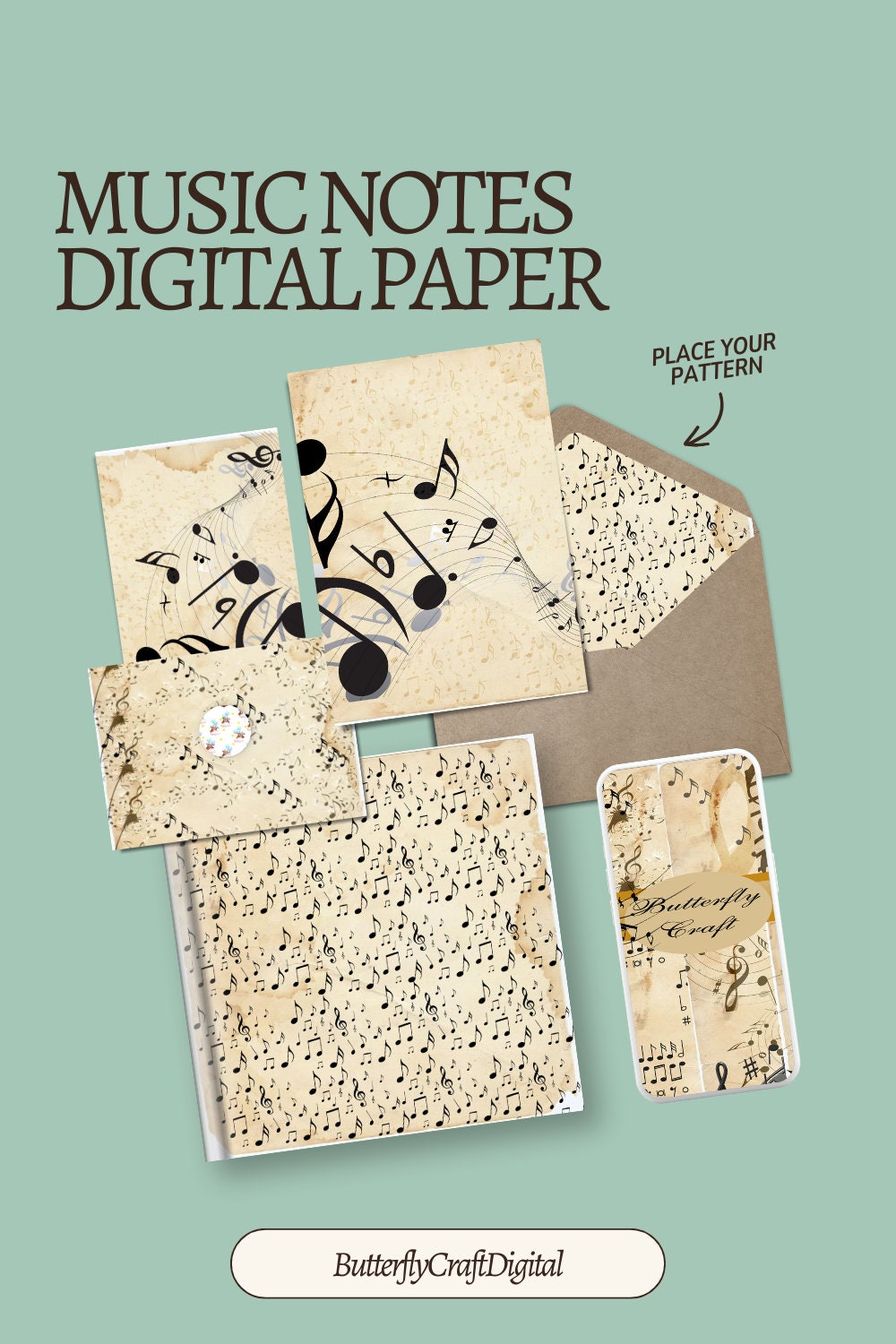 Music Notes Scrapbook Paper, Vintage Music Digital Paper, Digital Notes ...