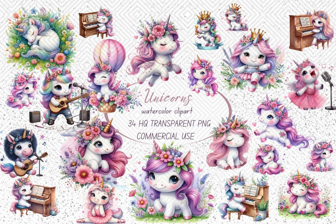 Unicorn Watercolor Clipart, Cute Unicorn, Unicorn Png, Baby Unicorn ...