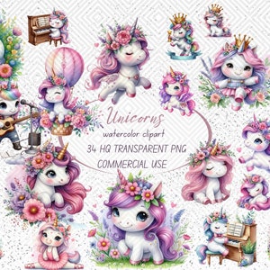 Unicorn Watercolor Clipart, Cute Unicorn, Unicorn Png, Baby Unicorn ...