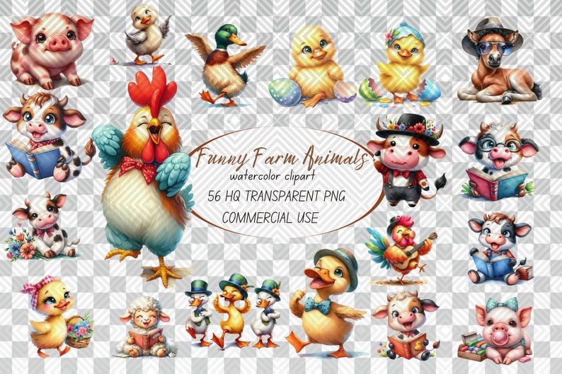 56 Cute and Funny Farm Animals Clipart, Quirky Farm Animals PNG Clipart ...
