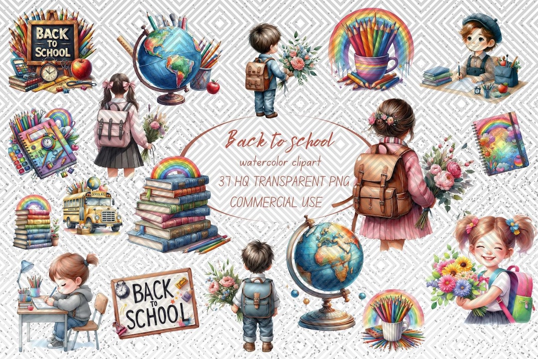 Back to School Clipart, School Supplies PNG, First Day of School ...