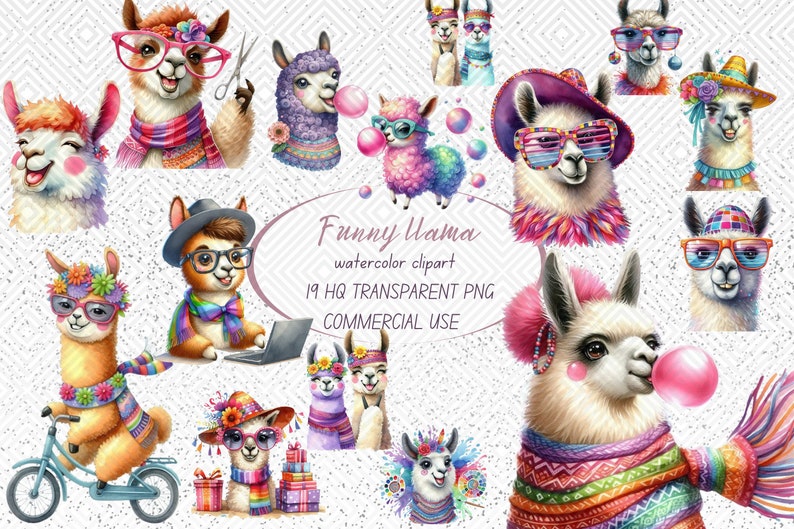 Funny Llama Clipart 19 Png, Cute Caricature Alpaca, Quirky Farm Animal ...