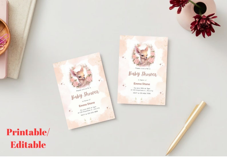 Editable Doe Baby Shower Invitation, Cute Animal Digital Invitation ...