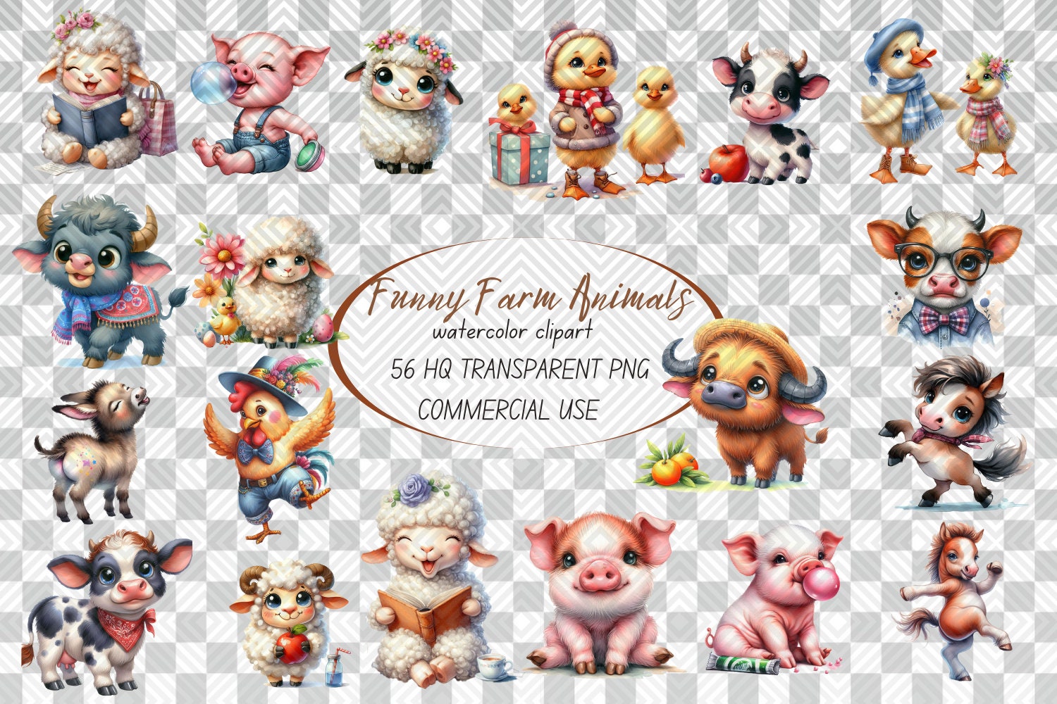 56 Cute and Funny Farm Animals Clipart, Quirky Farm Animals PNG Clipart ...