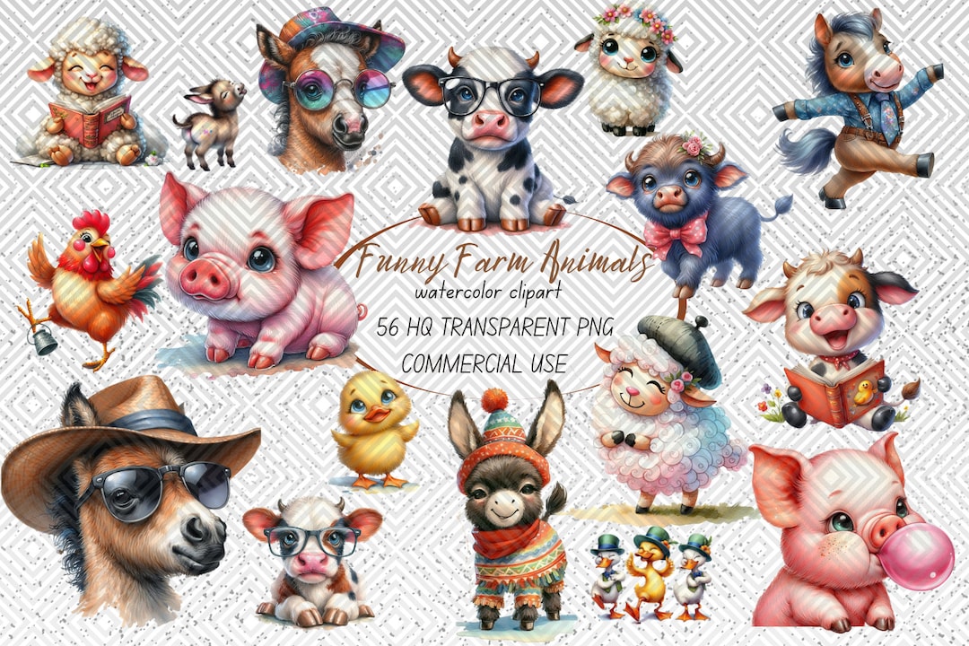 56 Cute and Funny Farm Animals Clipart - Quirky Farm Animal PNG, Crazy ...