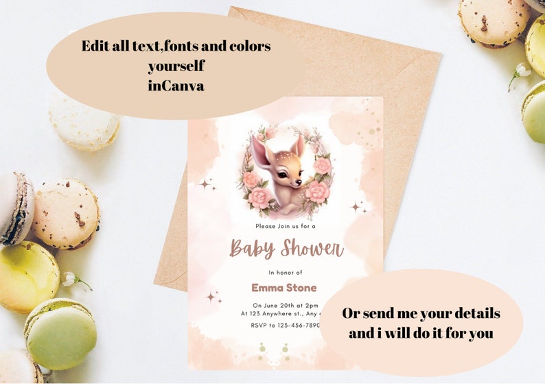 Editable Doe Baby Shower Invitation, Cute Animal Digital Invitation ...