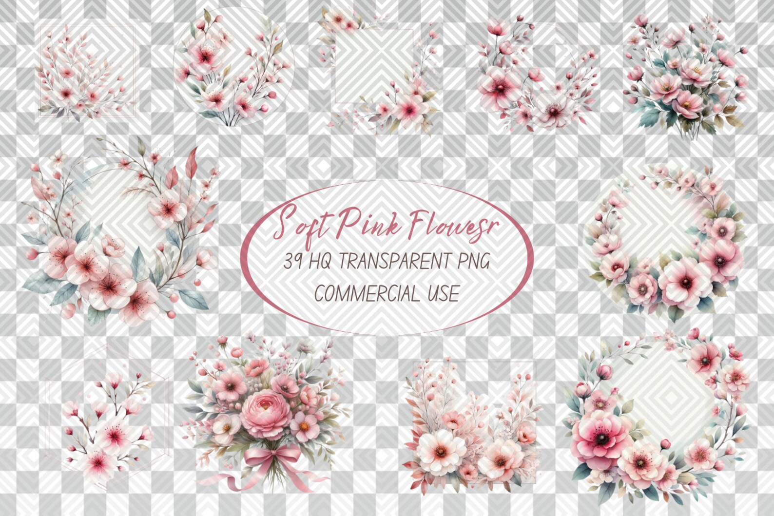 39 Soft Pink Flowers Clipart, Watercolor Floral Clipart , Wildflowers ...