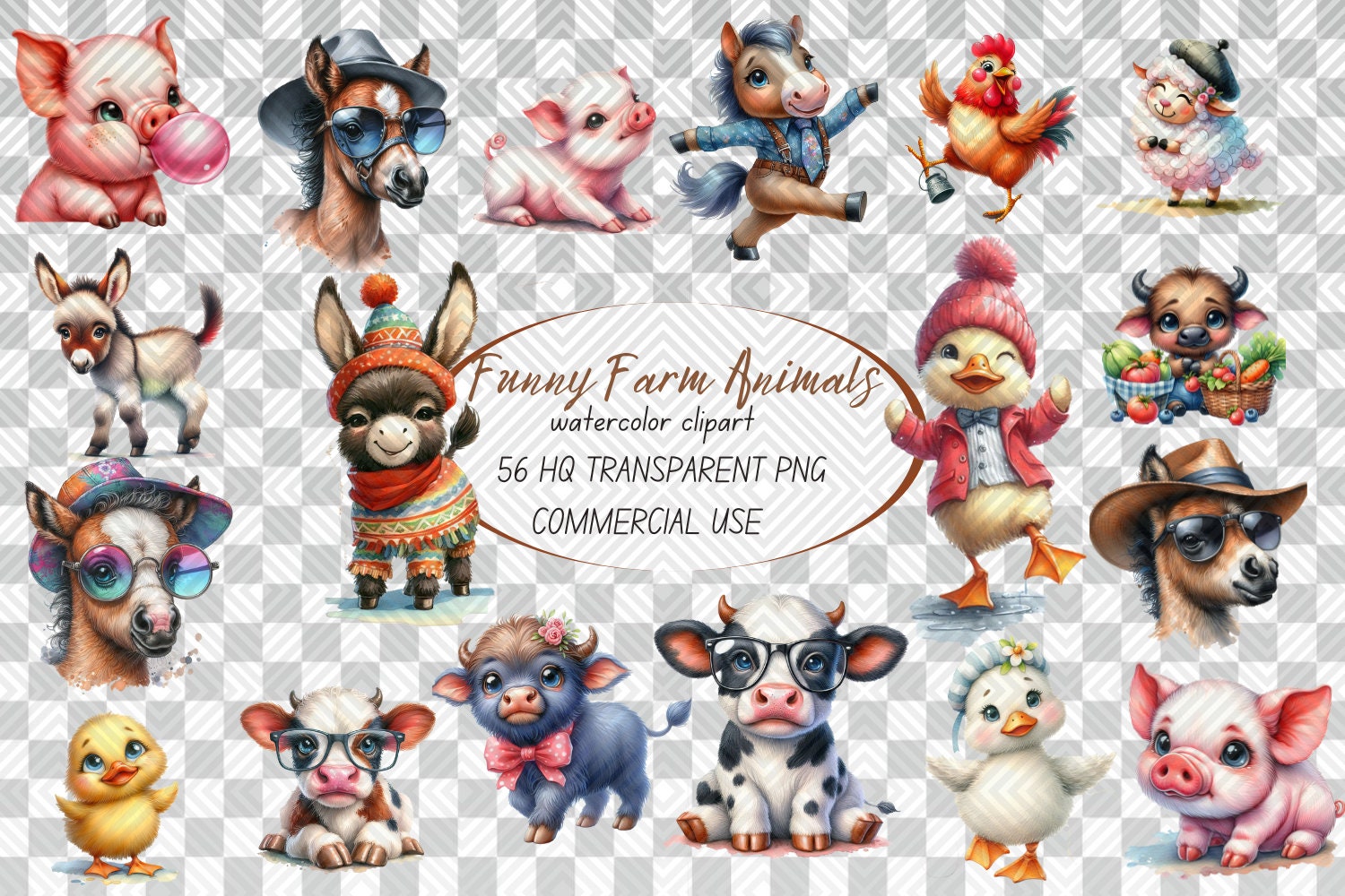 56 Cute and Funny Farm Animals Clipart, Quirky Farm Animals PNG Clipart ...