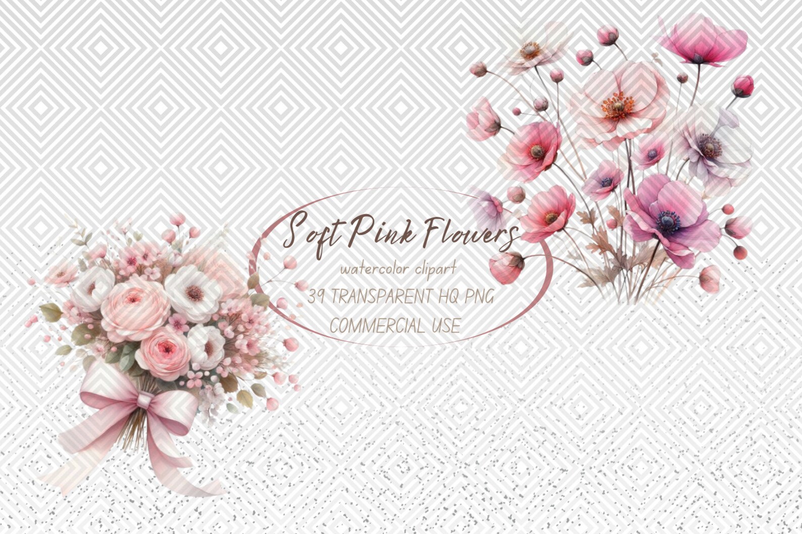 39 Soft Pink Flowers Clipart, Watercolor Floral Clipart , Wildflowers ...