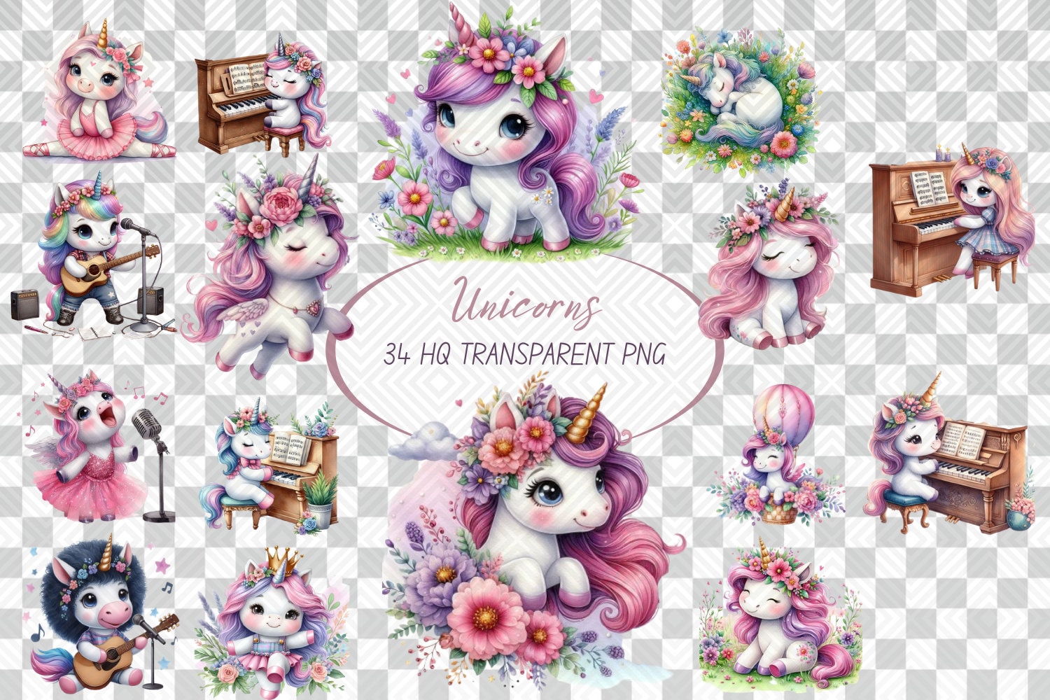 Unicorn Watercolor Clipart, Cute Unicorn, Unicorn Png, Baby Unicorn ...