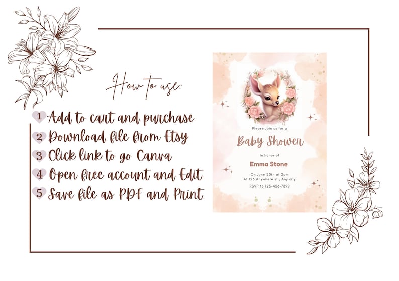 Editable Doe Baby Shower Invitation, Cute Animal Digital Invitation ...