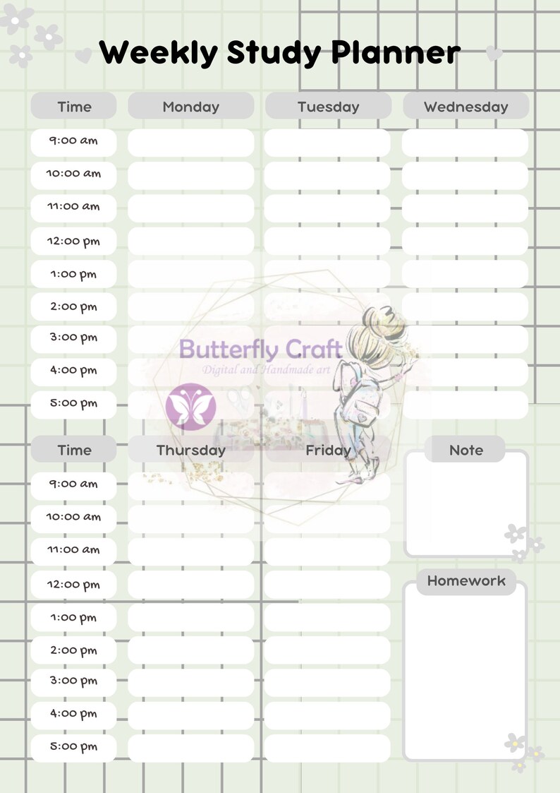 Weekly Study Planner Printable, Daily Study Planner, Study Time Plan ...