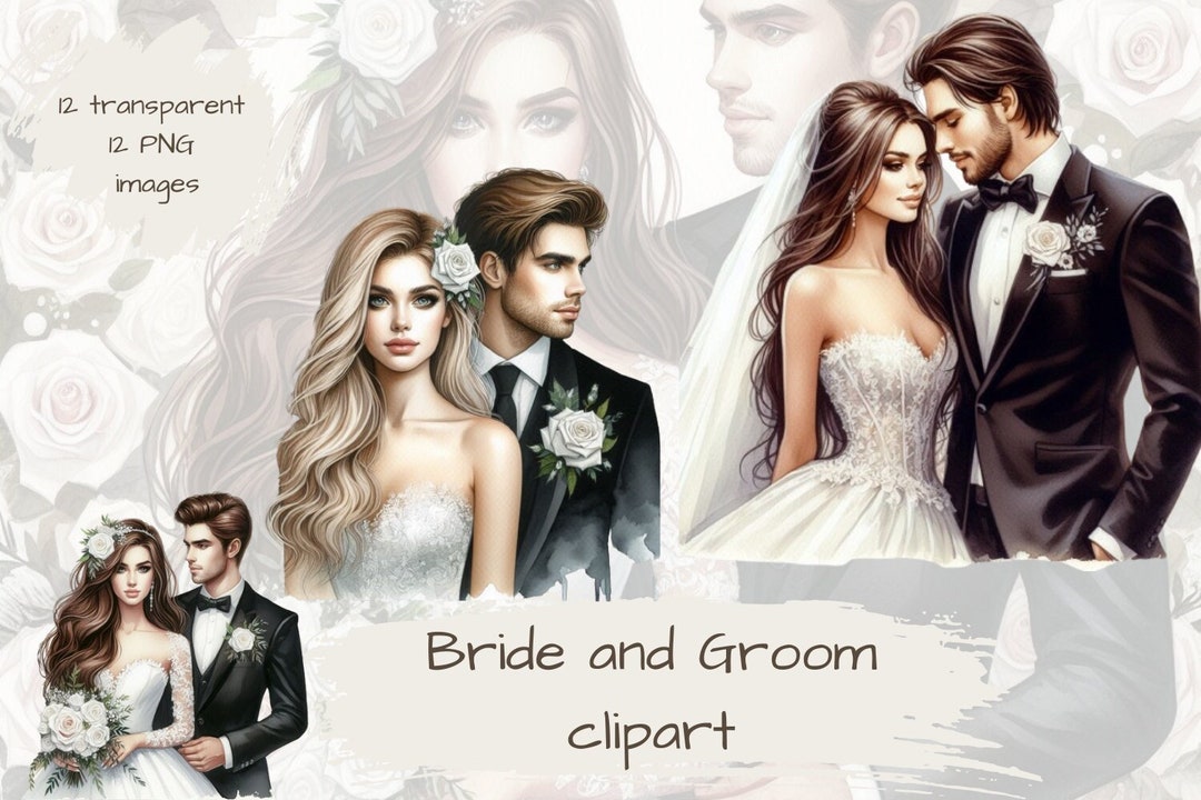 24 Wedding Day Bride and Groom Clipart - Just Married PNG, Marriage ...