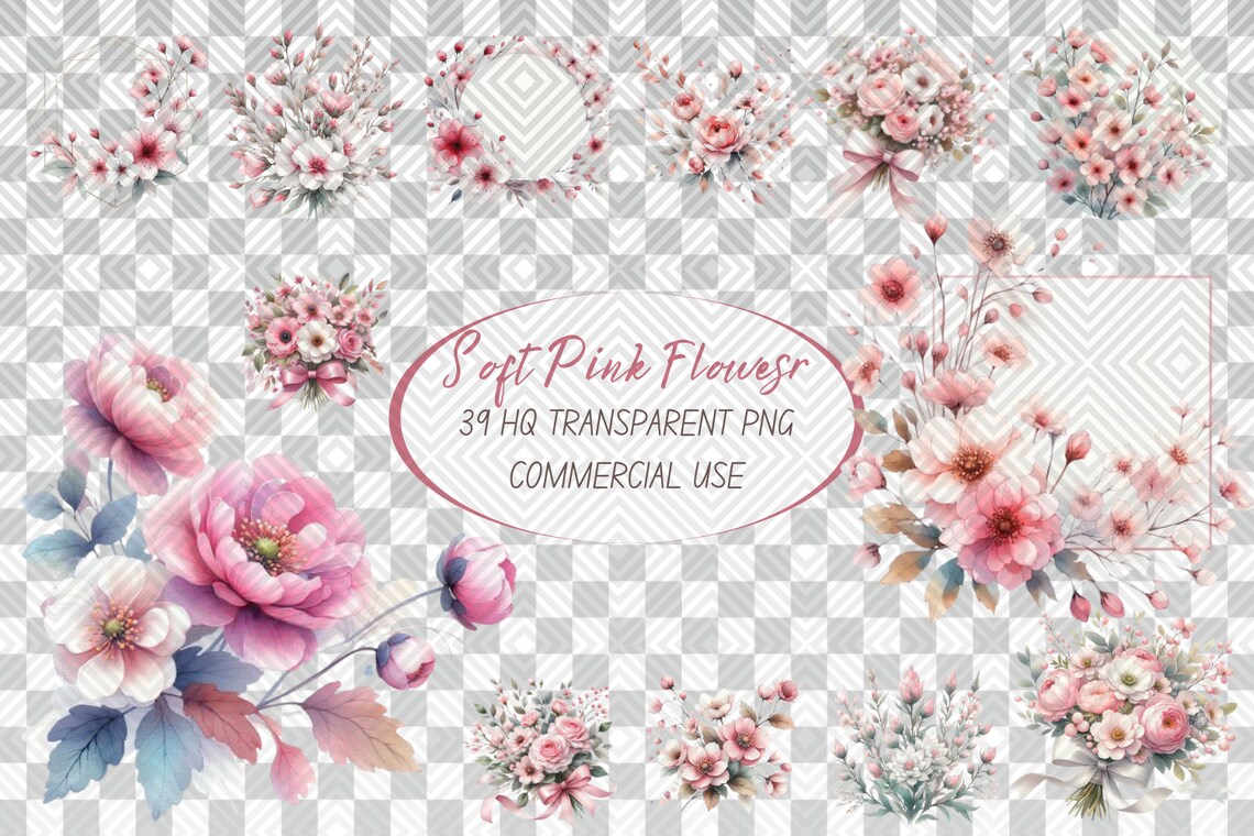 39 Soft Pink Flowers Clipart, Watercolor Floral Clipart , Wildflowers ...