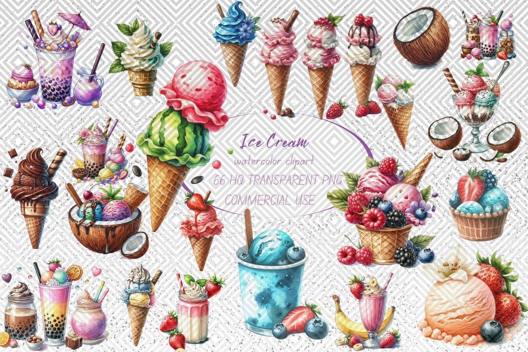 Ice Cream Clipart Bundle,bubble Tea, Sundae and Dessert Graphics ...