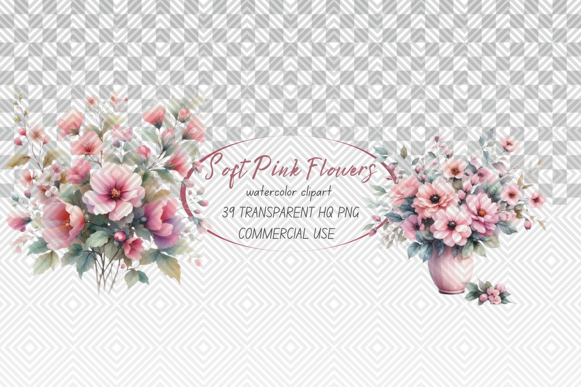 39 Soft Pink Flowers Clipart, Watercolor Floral Clipart , Wildflowers ...