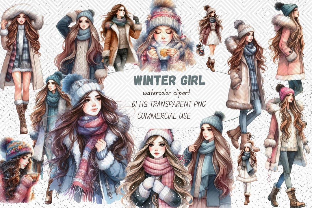 61 Winter Girl Clipart - Beautiful Girls in Winter Outfits, Digital ...