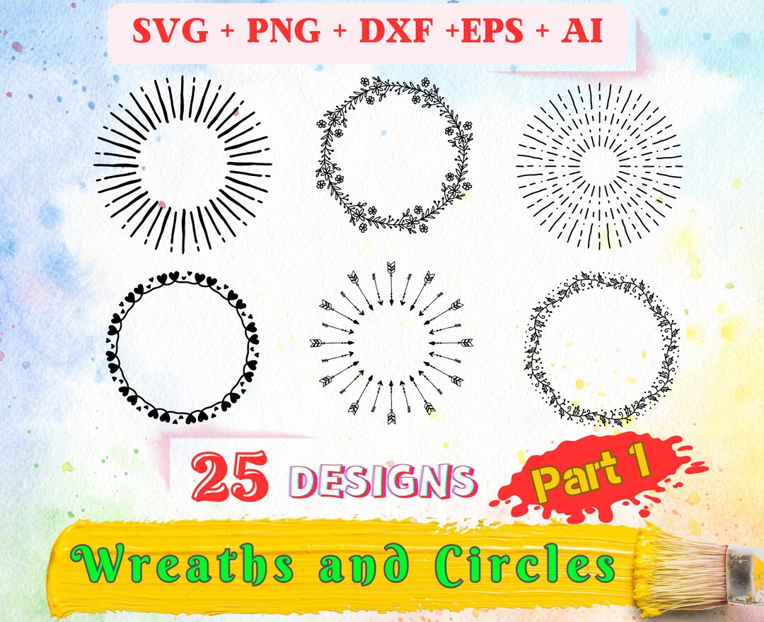 25 Circle and Wreath Designs SVG Bundle Vector Art for Prints, Clipart ...