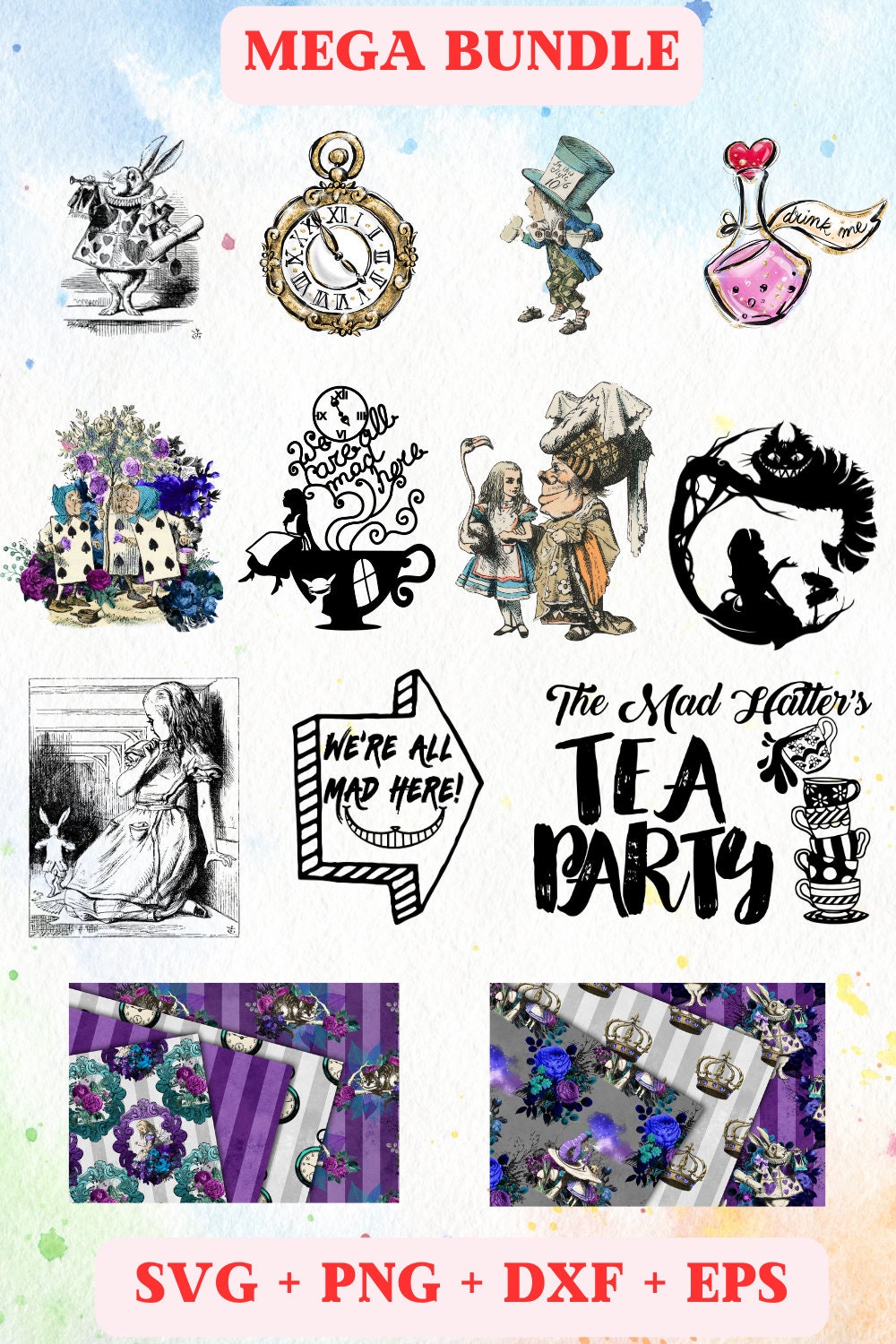 Alice in Wonderland Pictures Mega Bundle 500 Characters, Scenes, Fairy ...