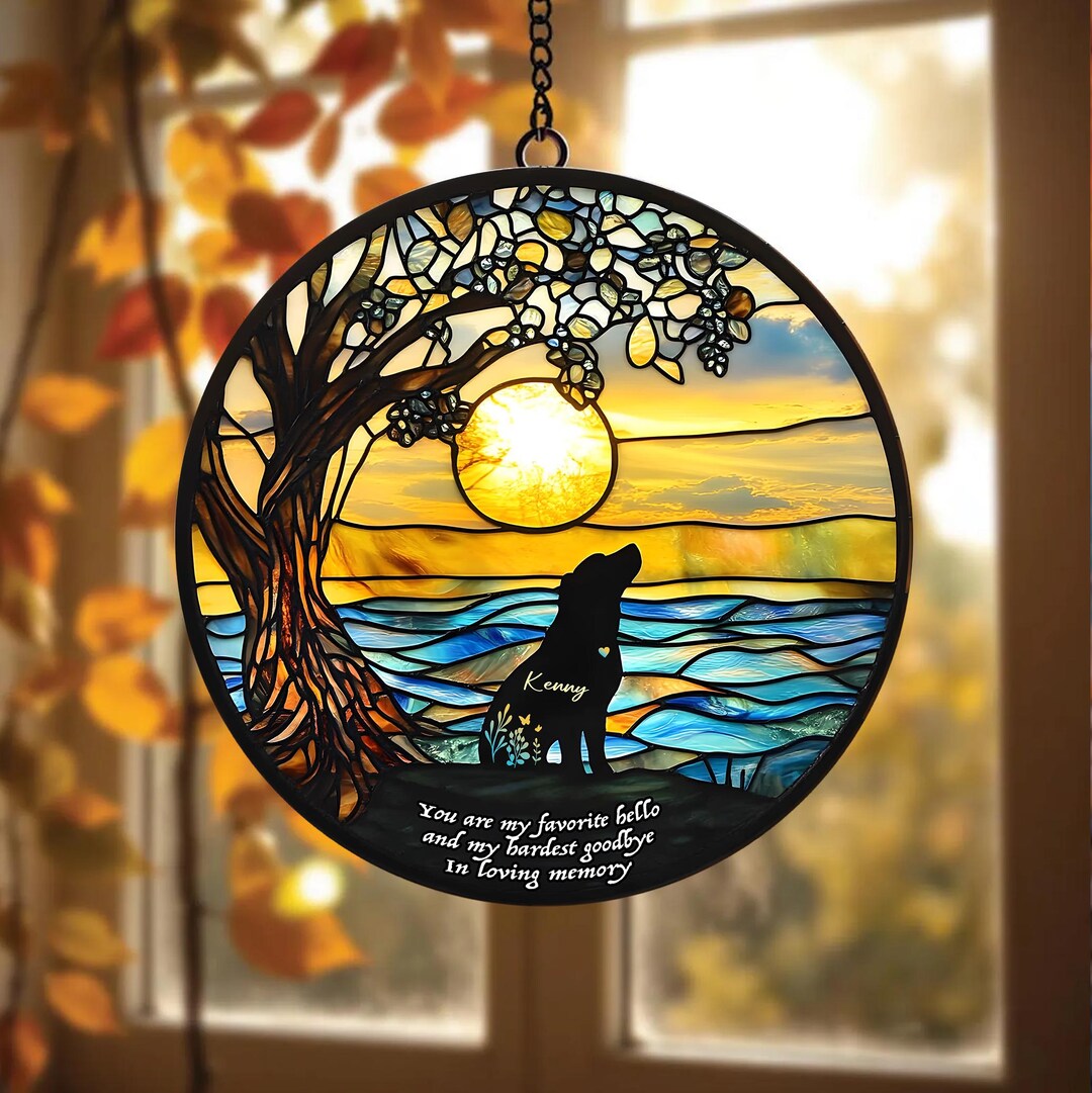 Personalized Cute of Dog Sympathy Gifts, Custom Dog Memorial Suncatcher ...