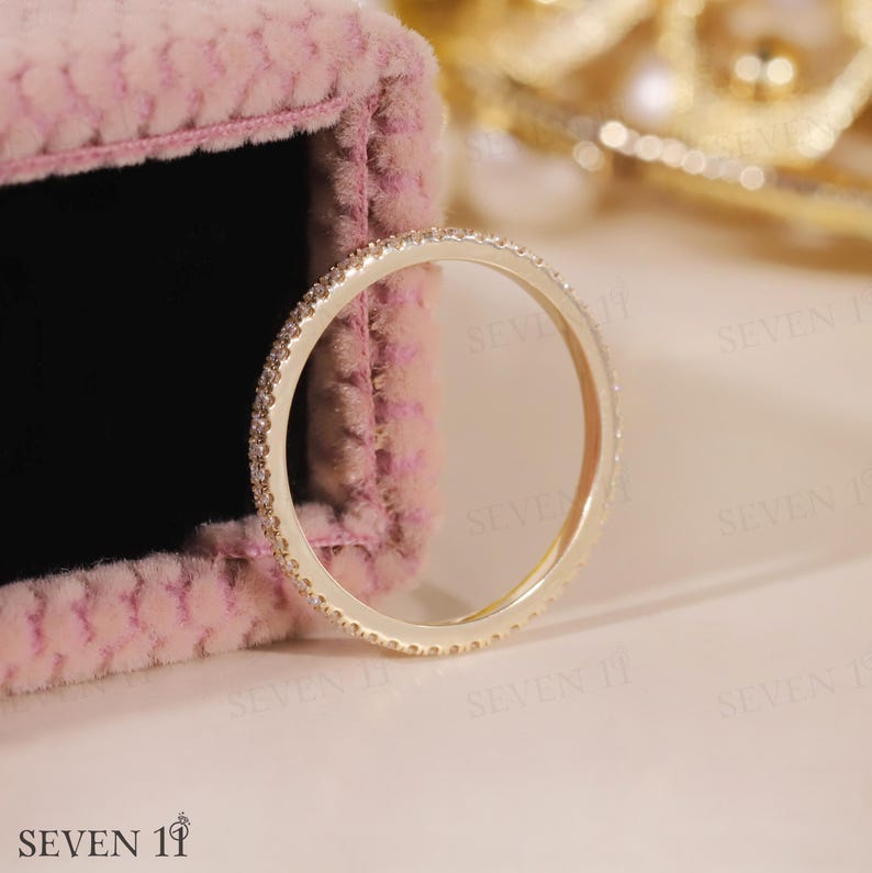 14K Gold Lab Created Diamond Band, Bold Half Eternity Stacking Ban for ...