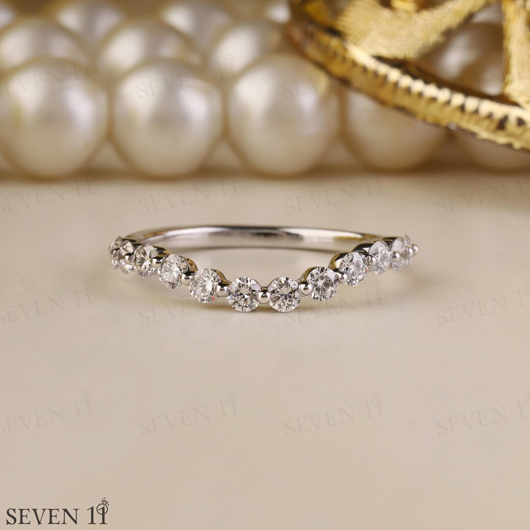 Floating Bubble Prong Band 14k Gold Curved Wedding Band Women Thin ...