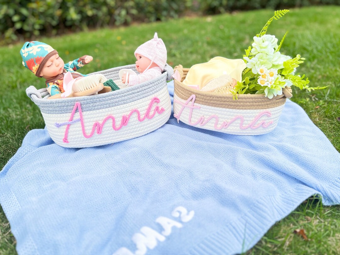 Personalized Baby Shower Gift Basket, Baby Name Gift, Rope Cotton Baby ...