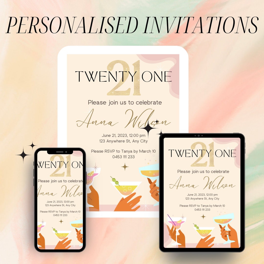 Editable 21st Birthday Party Invitation Printable Cocktail Party Invite ...