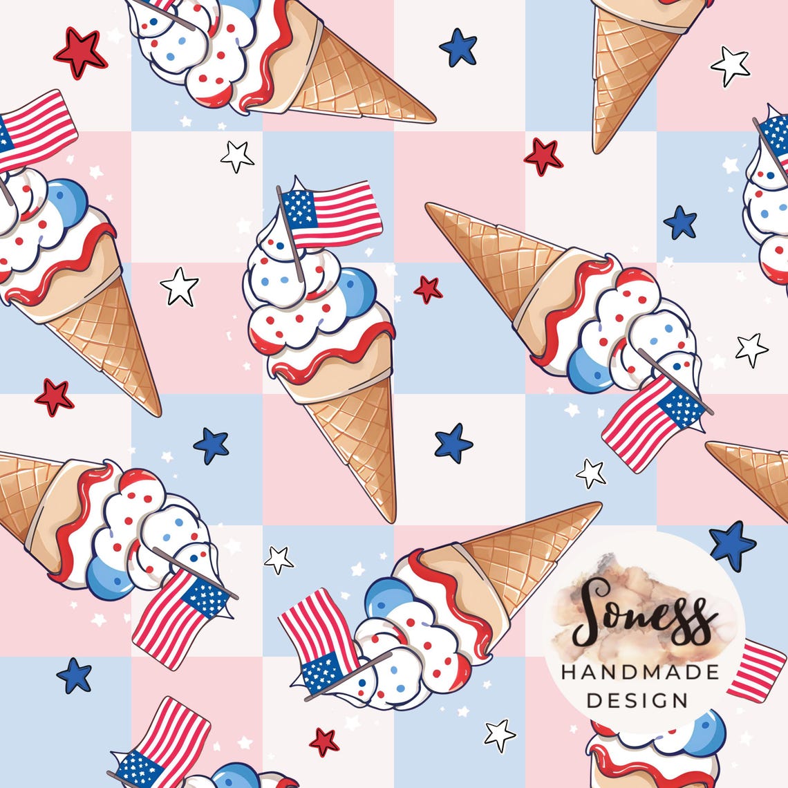 Fourth of July Ice Cream Seamless Pattern, American Flag Seamless ...