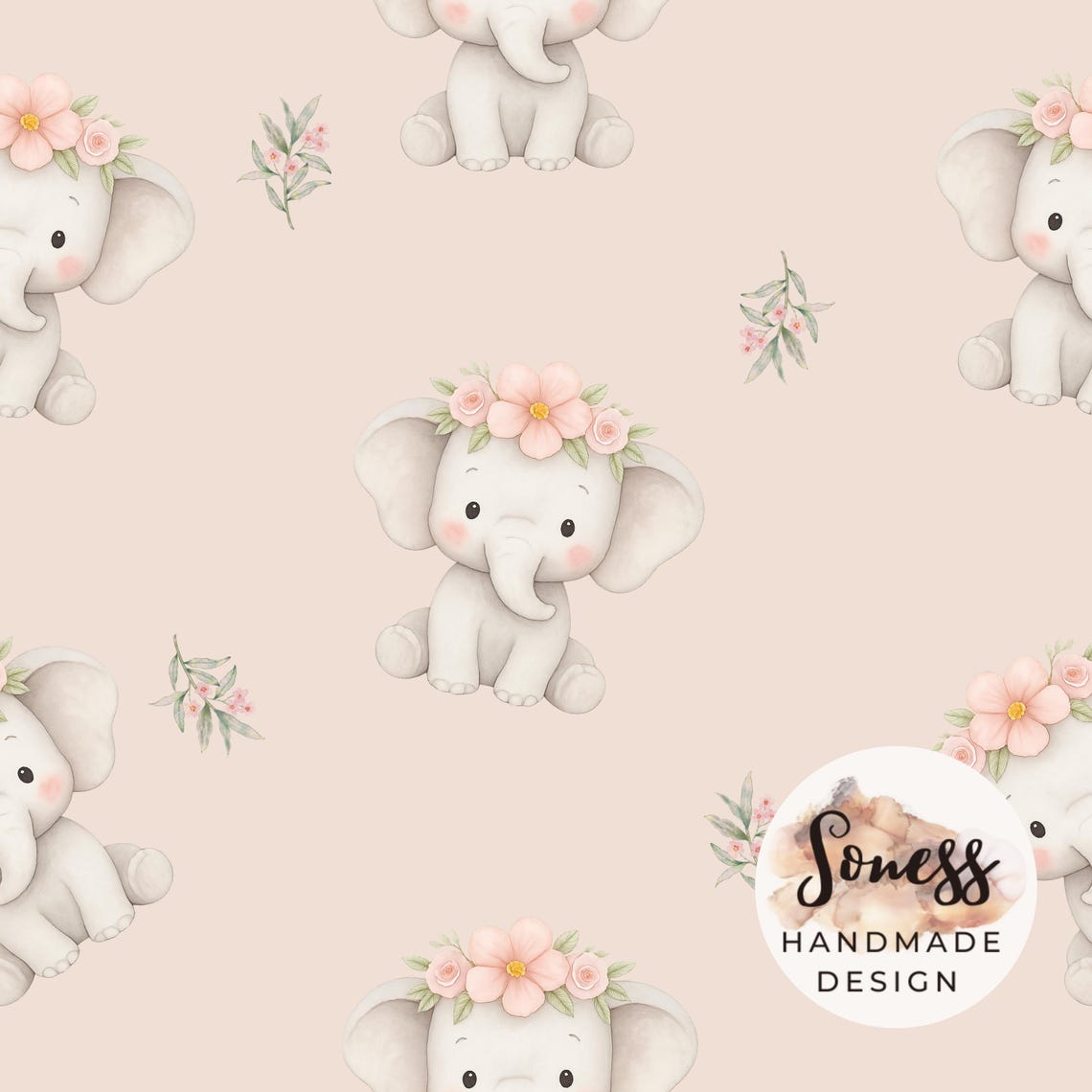 Baby Elephant Seamless Pattern, Cute Safari Animal Watercolor, Nursery ...