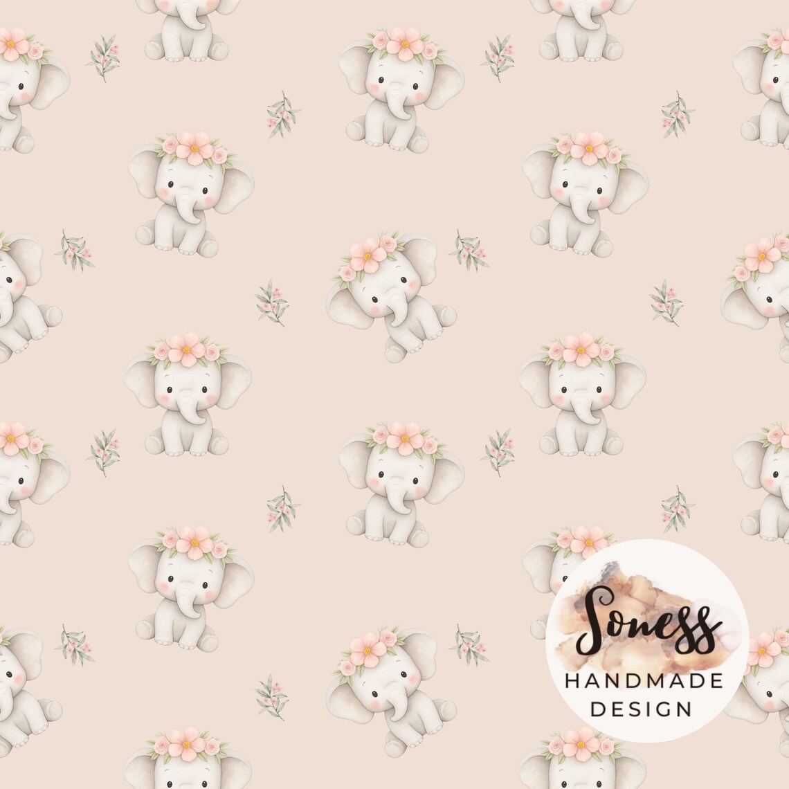 Baby Elephant Seamless Pattern, Cute Safari Animal Watercolor, Nursery ...