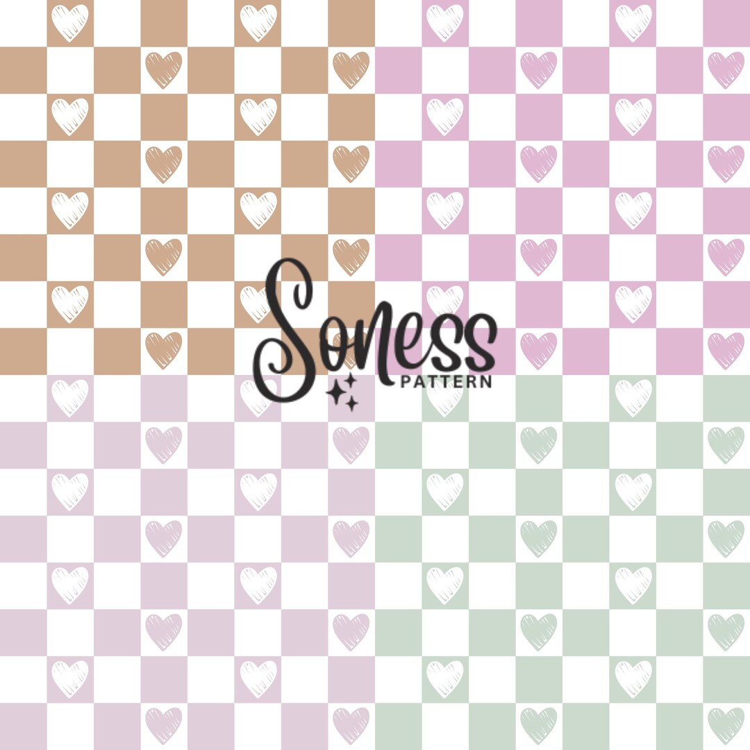 Neutral Heart Checkered Seamless Seamless Bundle, Tan Beige Heart ...