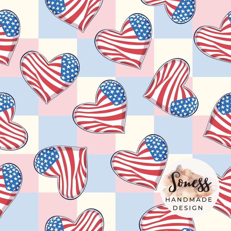 Fourth of July Heart Seamless Pattern, Retro Daisy Girl 4th of July ...