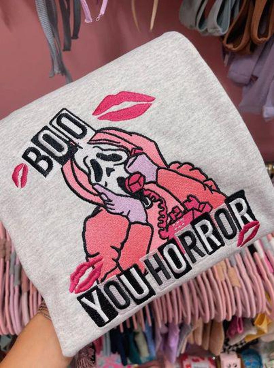 Cute Boo You Horror Ghostface Embroidered Sweatshirt, Halloween ...
