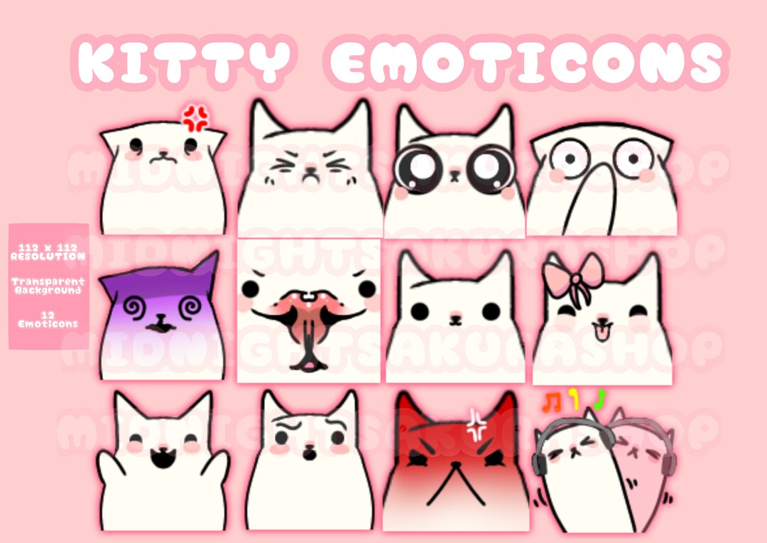 12 Pc PNG Twitch Emote, Kitty Emote, Cat Emoticons, for Streamers ...