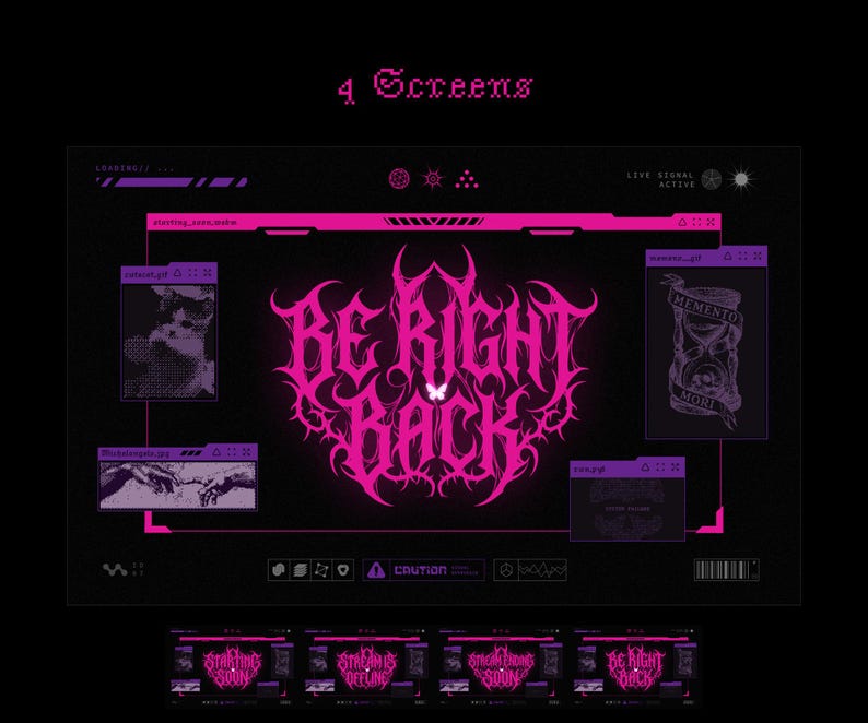Cyberpunk Gothic Stream Overlay Pack, Pink Purple Y2K Twitch Overlay ...
