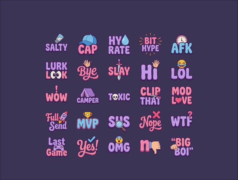 50 Text Emotes for Twitch Discord Kick, Cute Pastel Bubble Font ...