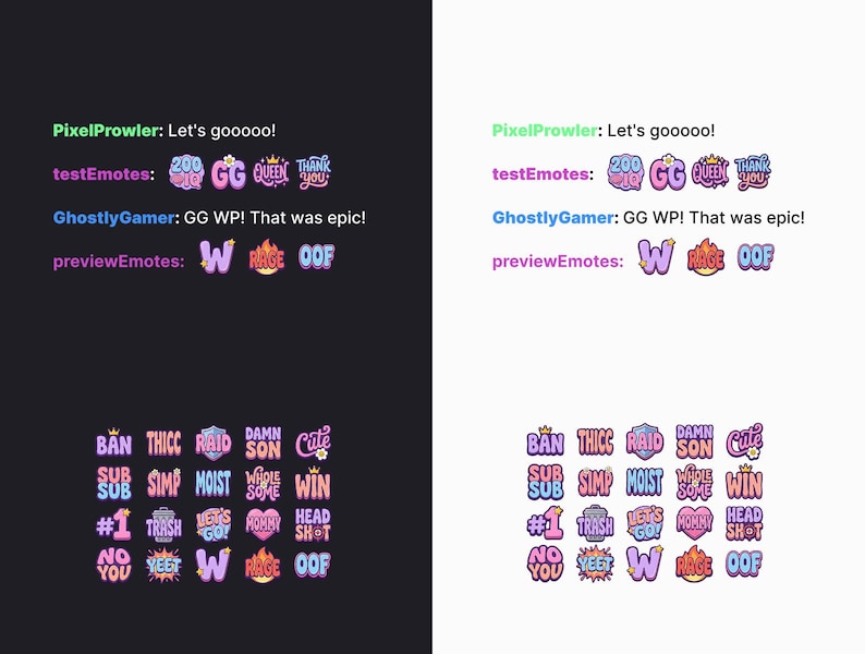 50 Text Emotes for Twitch Discord Kick, Cute Pastel Bubble Font ...