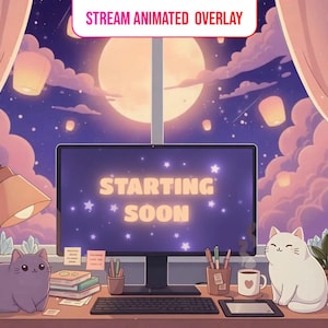Cozy Streaming Overlay Animated Cats Moon Twitch Discord Starting Soon ...