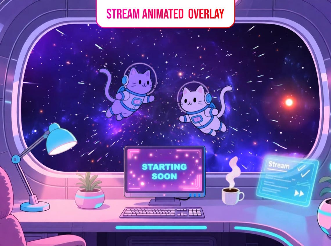 Animated Space Cat Overlay Twitch Stream Starting Soon Be Right Back ...